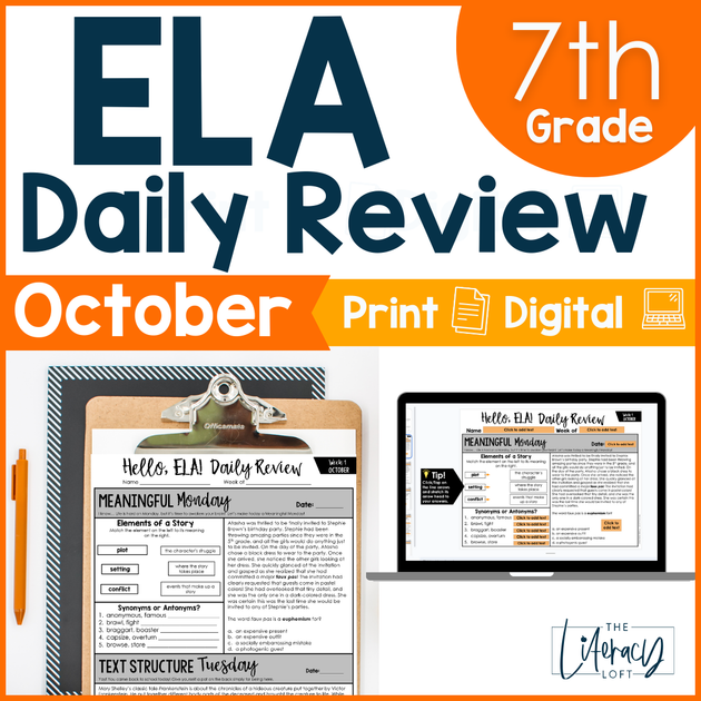ELA Daily Review 7th Grade {October} | Distance Learning | Google Slid ...