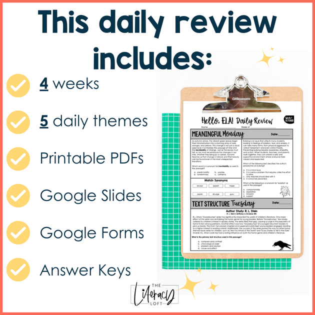 October 9th Grade ELA High School Reading Comprehension Spiral Review ...