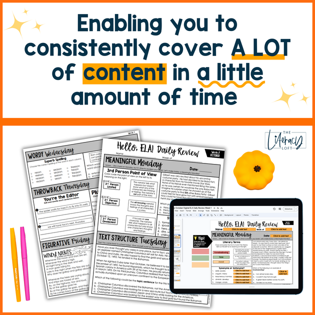 ELA Daily Review 6th Grade {October} | Distance Learning | Google Slid ...