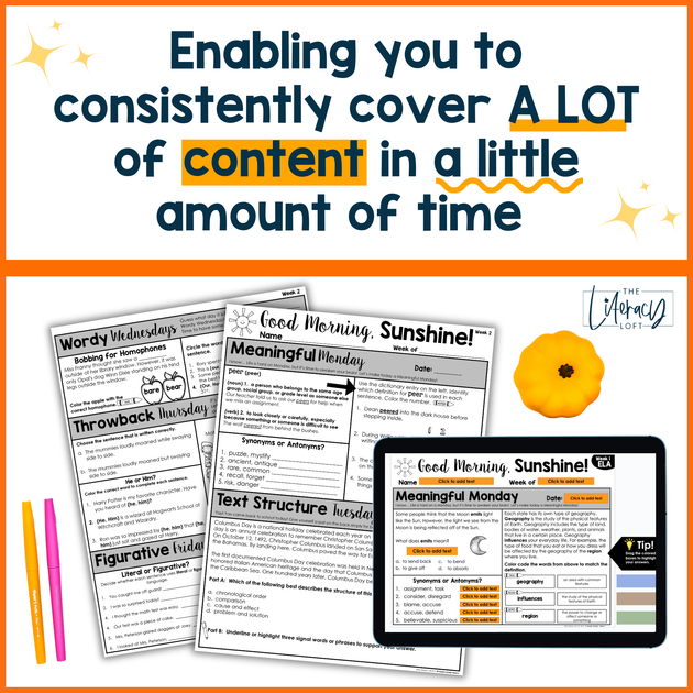 4th Grade ELA Morning Work Spiral Review Print and Digital - October ...