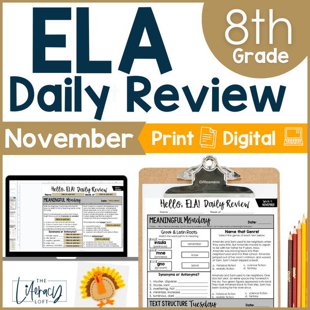 ELA Daily Review 8th Grade {November} | Distance Learning | Google Sli ...