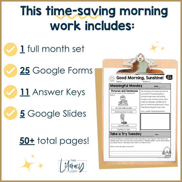 1st Grade ELA Morning Work (November) | Google Slides – The Literacy Loft