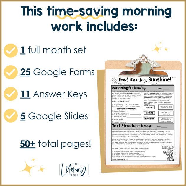 ELA Morning Work 4th Grade {November} | Google Slides – The Literacy Loft