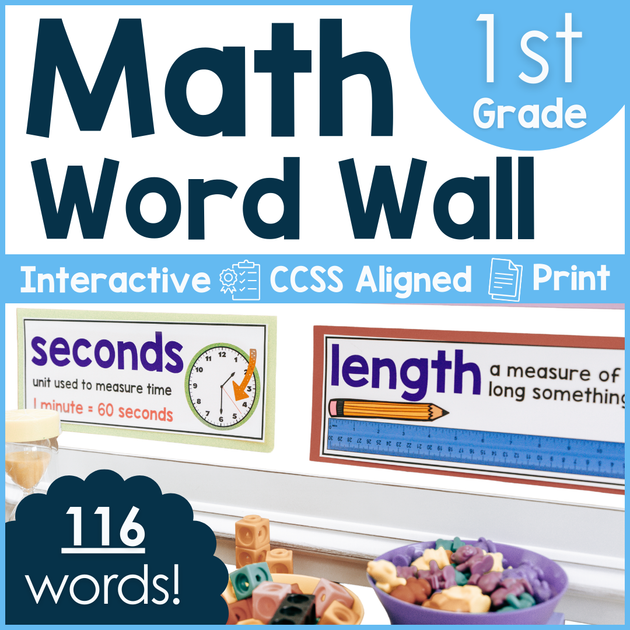 1st Grade Math Word Wall Vocabulary Review Posters Decor ESL Visuals P ...