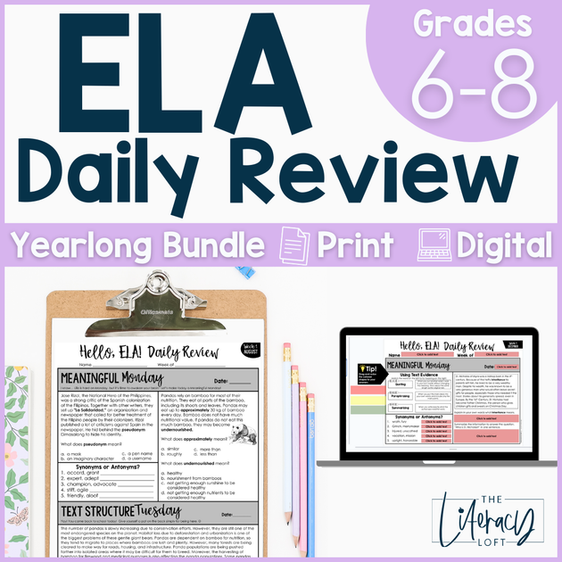 ELA Daily Review 6th - 8th Grade (Bundle) | Google Slides and Google F ...