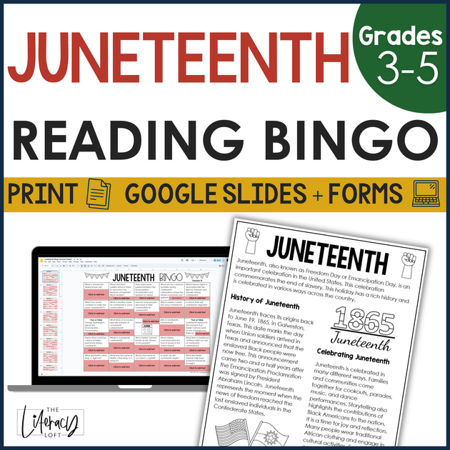 Juneteenth Reading Comprehension Bingo – The Literacy Loft