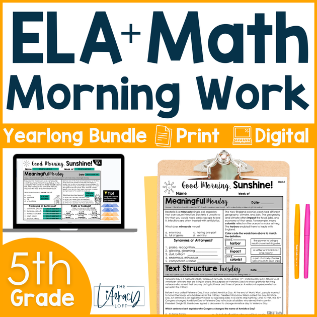 ELA + Math Morning Work 5th Grade {The Bundle} Google Slides + Forms ...