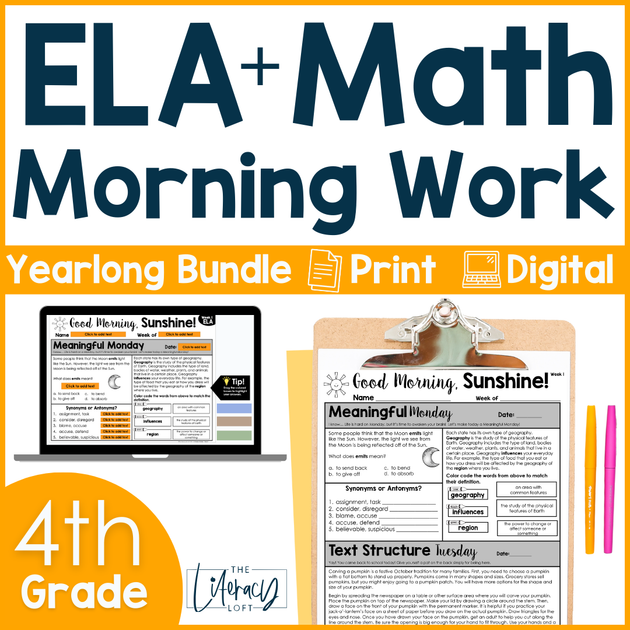 ELA + Math Morning Work 4th Grade {The Bundle} Google Slides + Forms ...