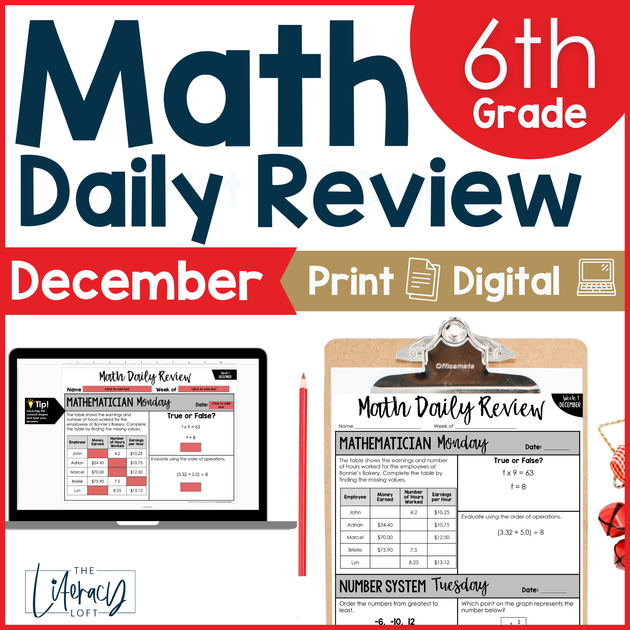 Math Daily Review 6th Grade {December} | Distance Learning | Google Ap ...