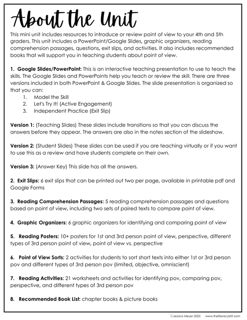 Point of View 4th and 5th Grade Reading Comprehension Passages, Anchor ...