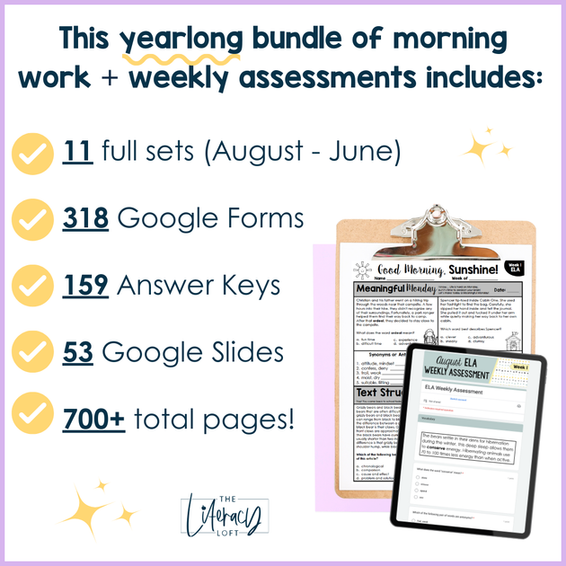 4th Grade ELA Morning Work and Weekly Assessments Bundle – The Literacy ...