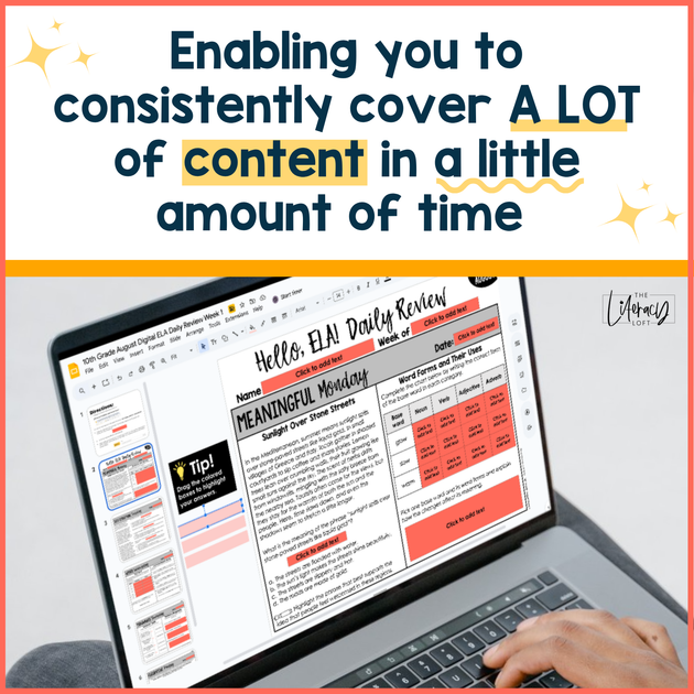 10th Grade ELA Back to School Reading Comprehension Grammar Vocabulary ...