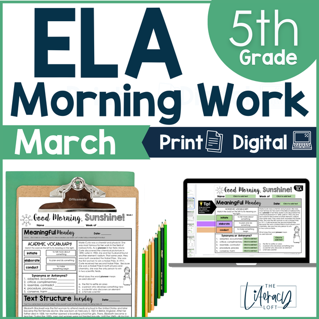 ELA Morning Work 5th Grade {March} | Distance Learning | Google Slides ...