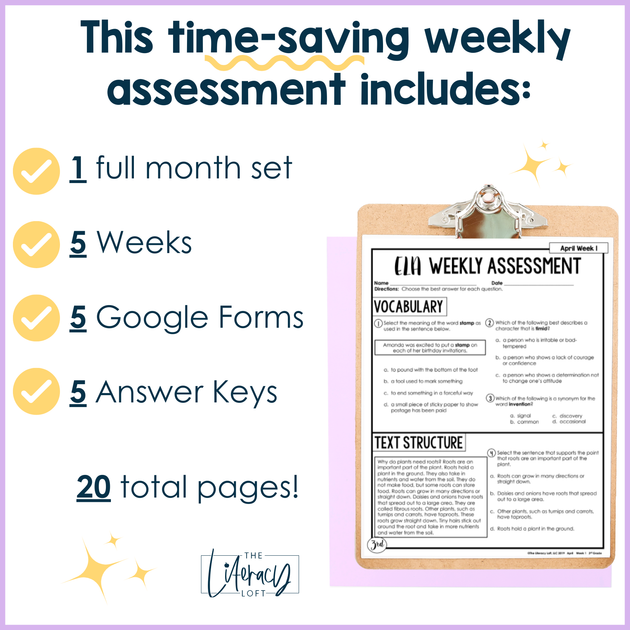 ELA Weekly Assessments 3rd Grade April Morning Work | Printable | Goog ...