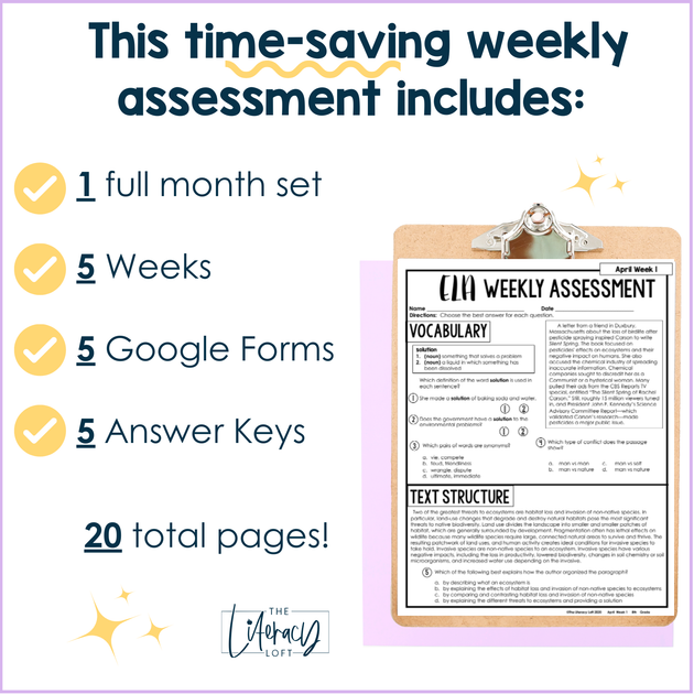 ELA Weekly Assessments 8th Grade April Morning Work | Printable | Goog ...