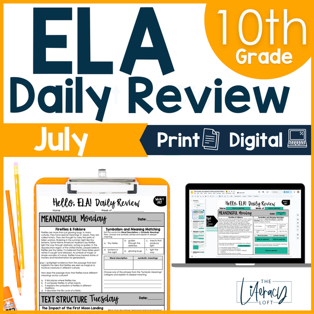 10th Grade ELA Summer Reading Comprehension High School Fun Spiral Rev ...