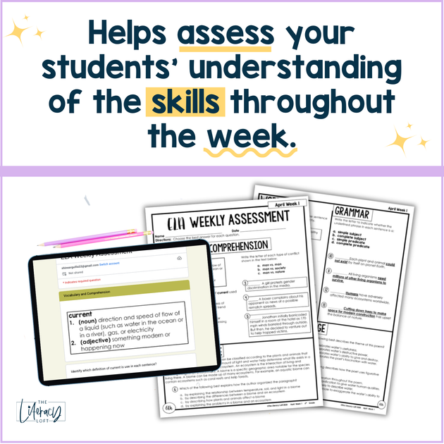 ELA Weekly Assessments 6th Grade April Morning Work | Printable | Goog ...