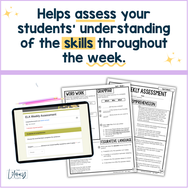 ELA Weekly Assessments 5th Grade April Morning Work | Printable | Goog ...