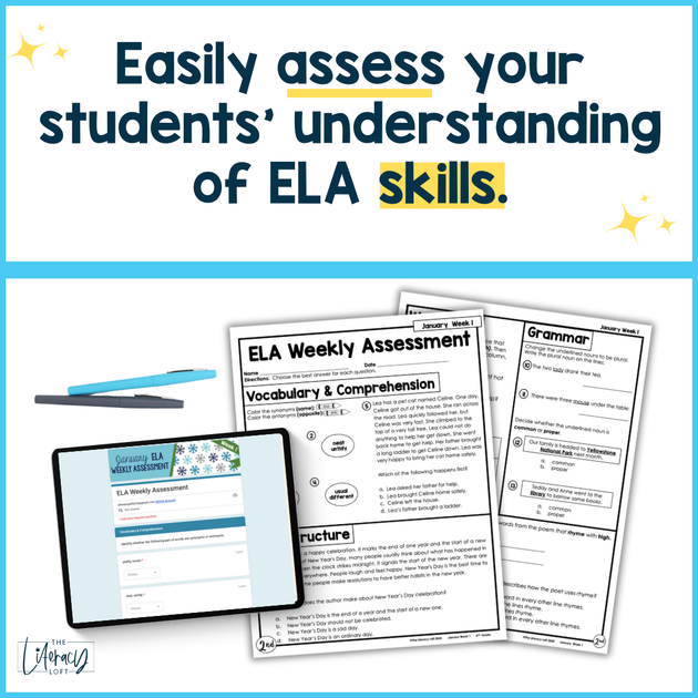 2nd Grade ELA Reading Comprehension Morning Work Assessment Winter Rev ...