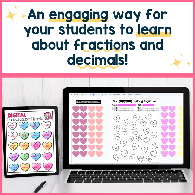 Valentine's Day Math Fractions Decimals Activity Coloring Sheets Works ...