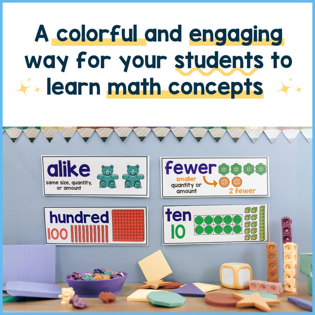 1st Grade Math Word Wall Vocabulary Review Posters Decor ESL Visuals P ...