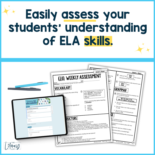 3rd Grade ELA Reading Comprehension Morning Work Assessment Winter Rev ...