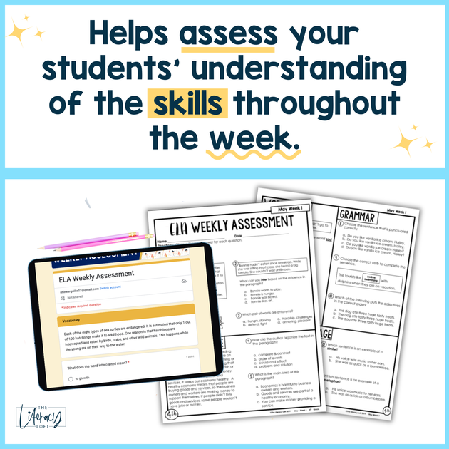 ELA Weekly Assessments 4th Grade May Morning Work | Printable | Google ...
