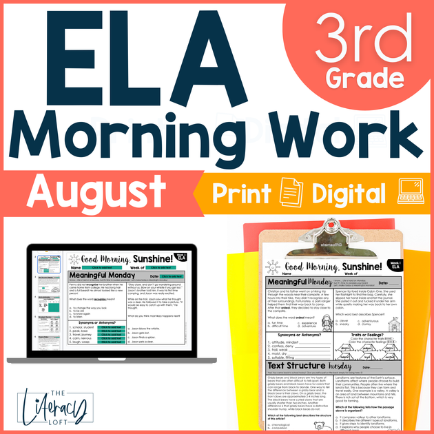 ELA Morning Work 3rd Grade {August} | Distance Learning | Google Slide ...