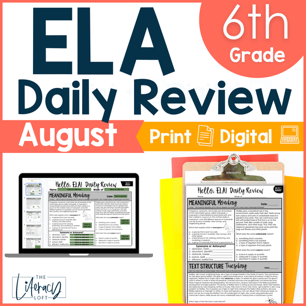 ELA Daily Review 6th Grade {August} | Distance Learning | Google Slide ...