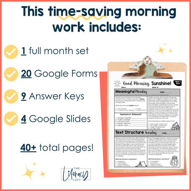 ELA Morning Work 4th Grade {August} | Google Slides – The Literacy Loft