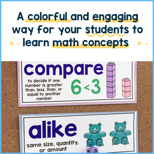 2nd Grade Math Review Word Wall Vocabulary Posters Fun Decor ESL Cards ...