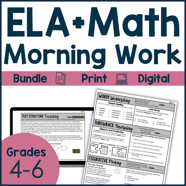 ELA and Math Morning Work 4th, 5th, and 6th Grade Bundle – The Literacy ...