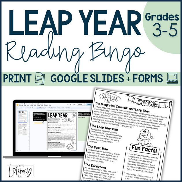 Leap Year Reading Comprehension Bingo – The Literacy Loft