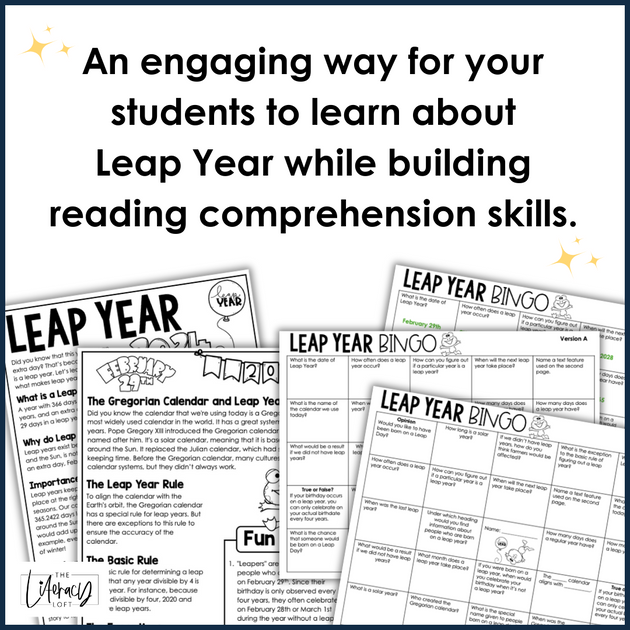 Leap Year Reading Comprehension Bingo – The Literacy Loft