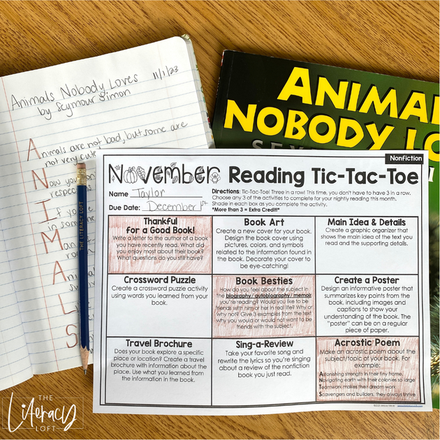 Nonfiction Reading Tic Tac Toe (Monthly Reading Response) – The ...