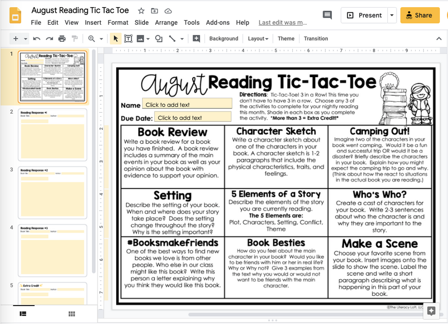 Fiction and Nonfiction Reading Tic Tac Toe (Monthly Reading Response ...