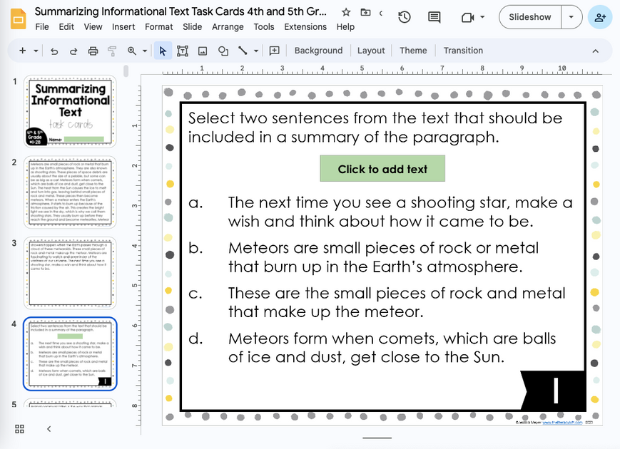 Summarizing Informational Texts Task Cards 4th-5th Grade | Google Apps ...