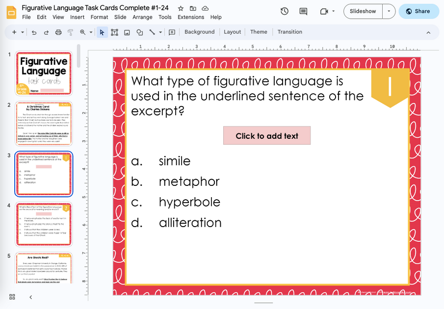 Identifying Figurative Language Task Cards (Set 2) 6th Grade | Google ...