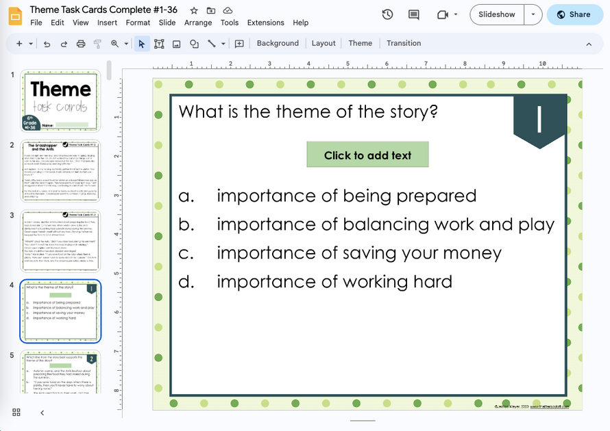 Theme Task Cards 6th Grade | Google Apps – The Literacy Loft