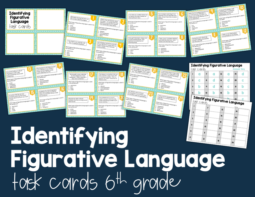 Identifying Figurative Language Task Cards (Set 1) 6th Grade | Google ...
