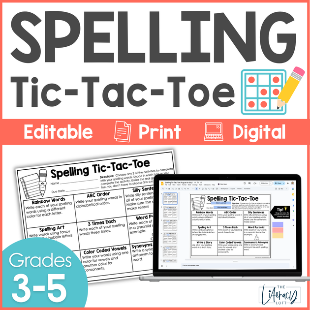 Spelling Tic-Tac-Toe Choice Board Word Practice Test Activities Print ...