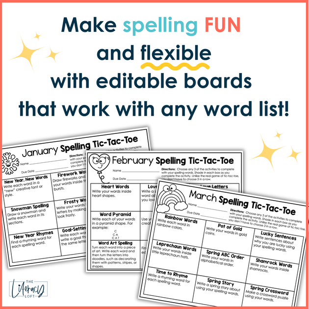 Spelling Tic-Tac-Toe Choice Board Word Practice Test Activities Print ...