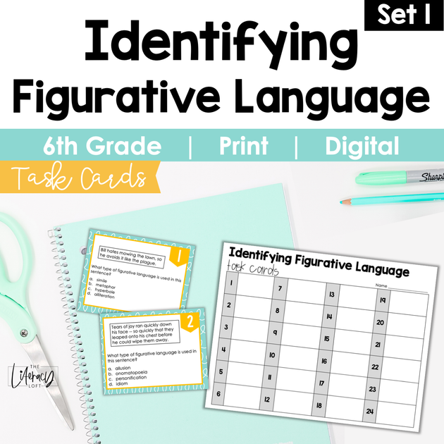 Identifying Figurative Language Task Cards (Set 1) 6th Grade | Google ...