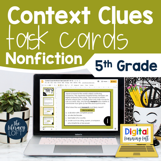 Context Clues Nonfiction Task Cards 5th Grade | Distance Learning | Go ...