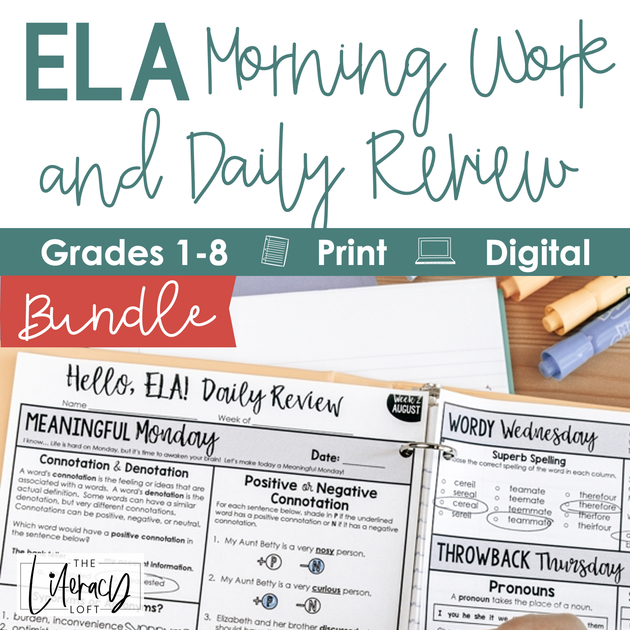 ELA Morning Work + Daily Review BUNDLE Grades 1-8 | Google | Distance ...