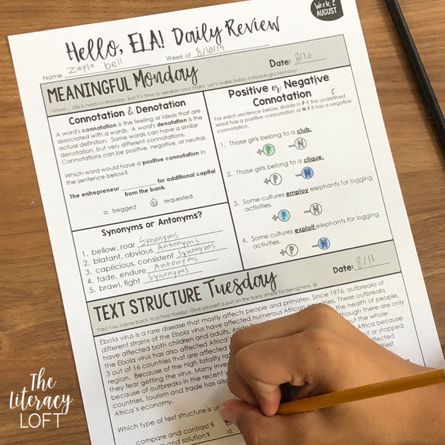 ELA Daily Review 7th Grade {August} | Distance Learning | Google Slide ...