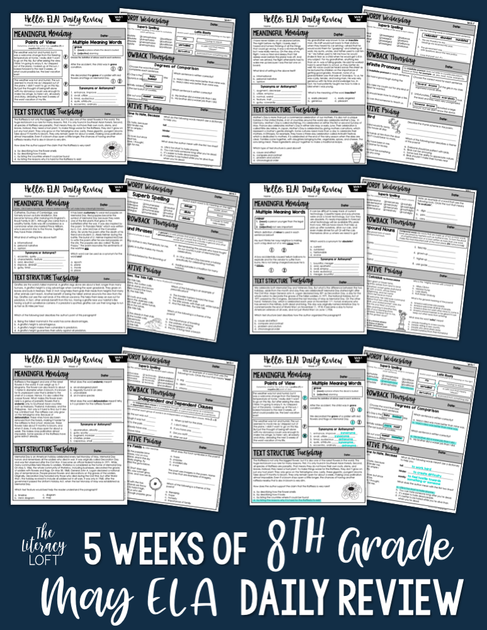 ELA Daily Review 8th Grade {May} | Distance Learning | Google Slides a ...