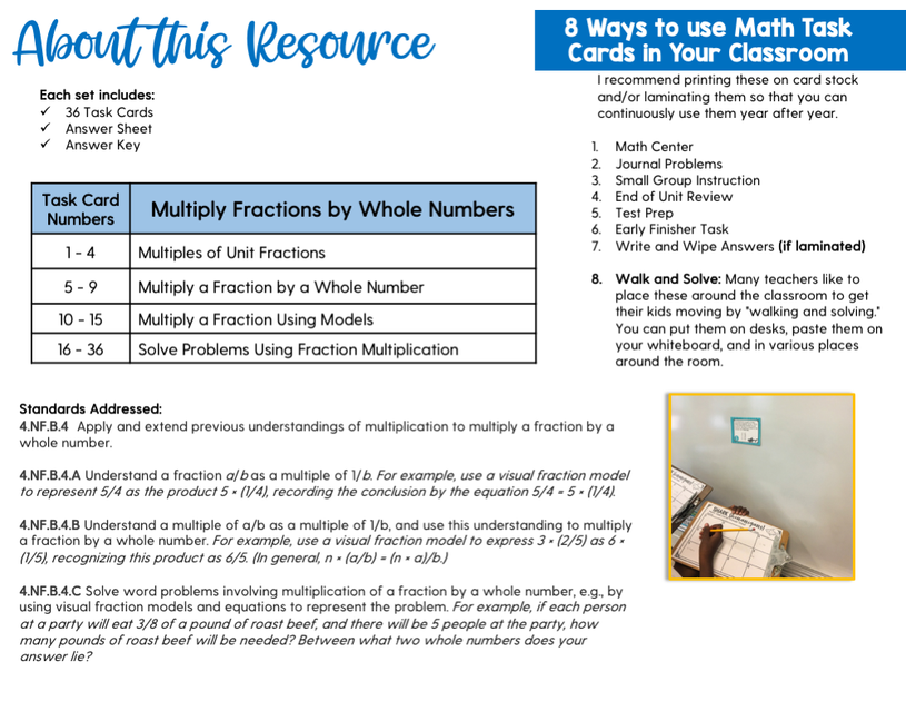 Multiply Fractions by Whole Numbers Task Cards (4th Grade) Google Slid ...
