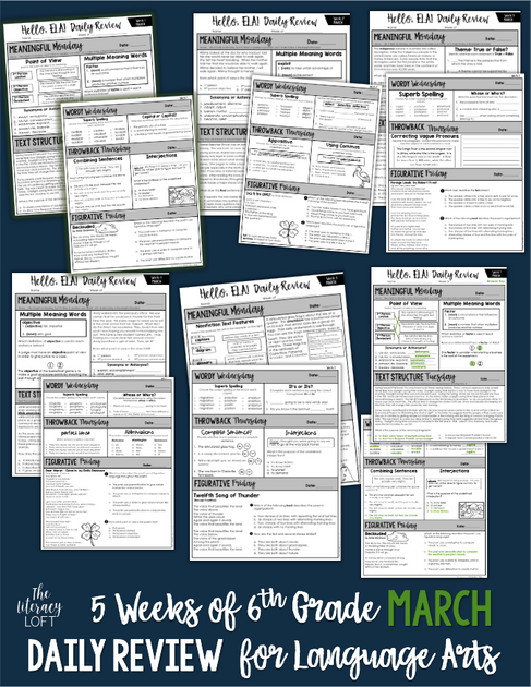 ELA Daily Review 6th Grade {March} | Distance Learning | Google Slides ...