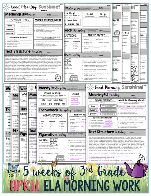 ELA Morning Work 3rd Grade {April} | Distance Learning | Google Slides ...